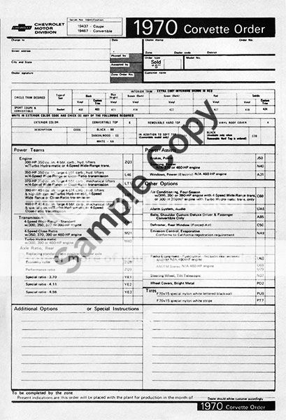 1970/72 Corvette Order Form? - CorvetteForum - Chevrolet Corvette Forum ...